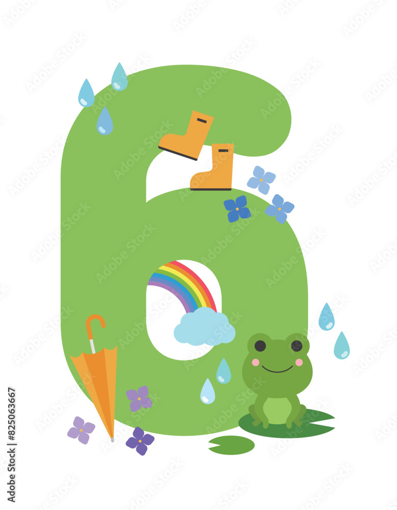 Typographic illustration of June summer concept. Set of number 6 and ...