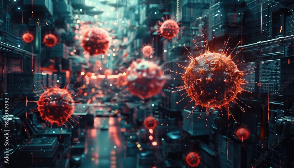 Influenza invading a digital network, Cyberpunk, High Contrast, Dark ...