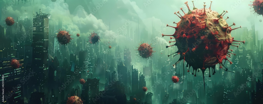 Virus invading a digital landscape, Cyberpunk, High Contrast, Dark ...