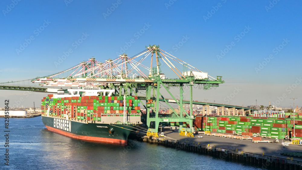 Los Angeles, California, USA - 12 January 2024: Container ship Ever ...