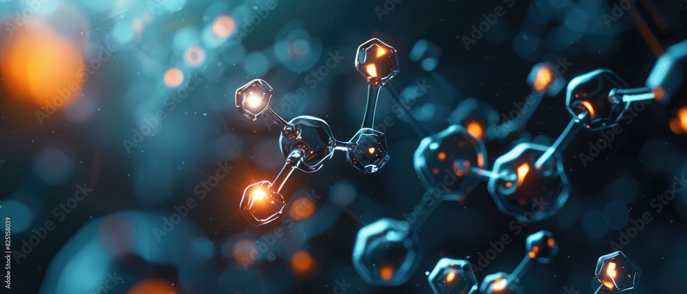 3D render of an organic chemistry reaction with carbon chains ...