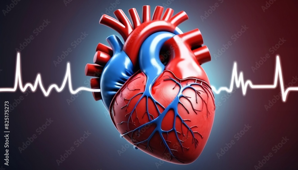 Anatomy of human heart on ecg medical background. 3d render. Cardiology ...