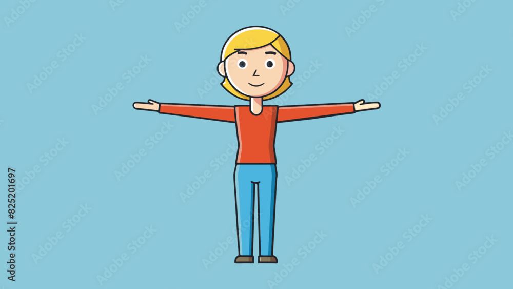 A person standing with their arms extended straight out to the sides ...