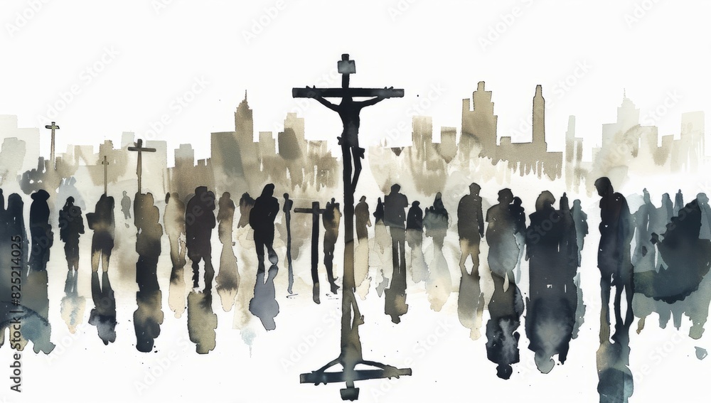 Jesus dies on the Cross.The Crucifixion and Death of Jesus.Digital watercolor painting. Stock ...