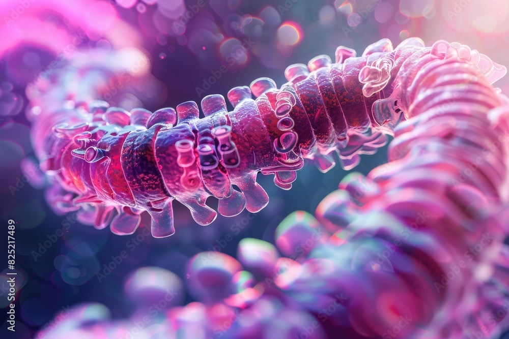 3D microscope view of intestinal villi close up, focus on ...