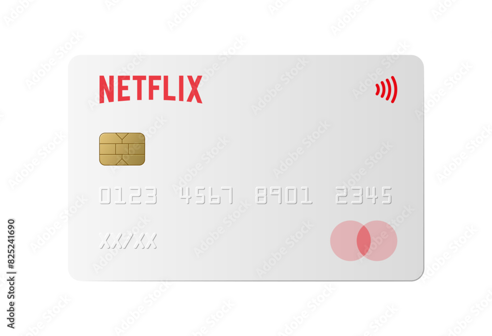 Bank credit card with Netflix logo isolated on white background. Vector ...