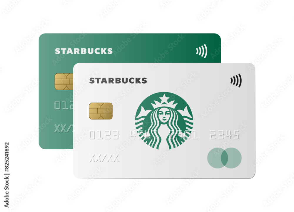 Bank credit card with Starbucks logo isolated on white background ...