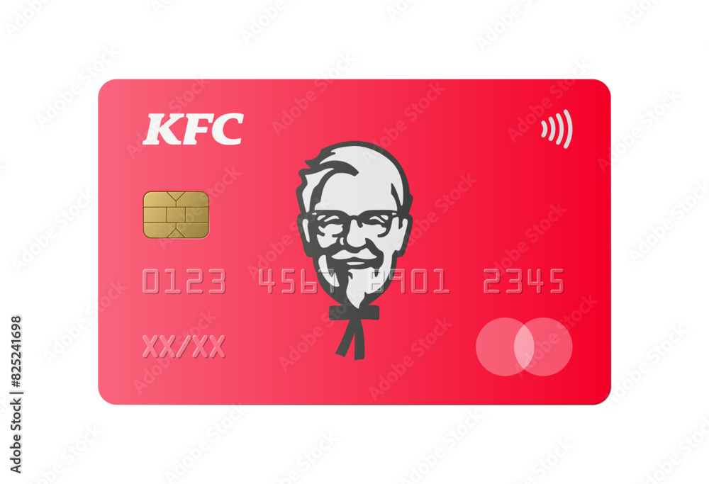 Bank credit card with KFC logo isolated on white background. Vector ...