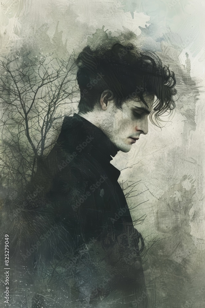 whimsical gothic portrait, muted colors 20 year old man from the 17th ...
