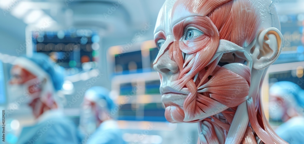 3D scene of the human facial muscles in a surgical simulation copy ...