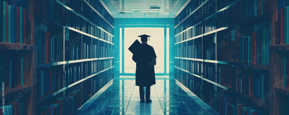 Graduate holding a thesis with an academic institution backdrop copy ...