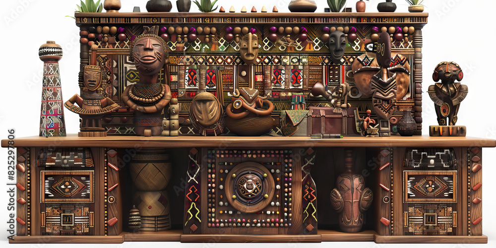 African Tribal Inspired Desk: An artfully crafted wooden desk adorned ...