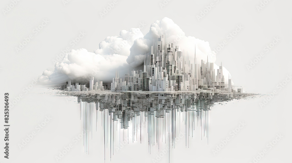 Architectural cloud concept with city structure and connections. Urban ...