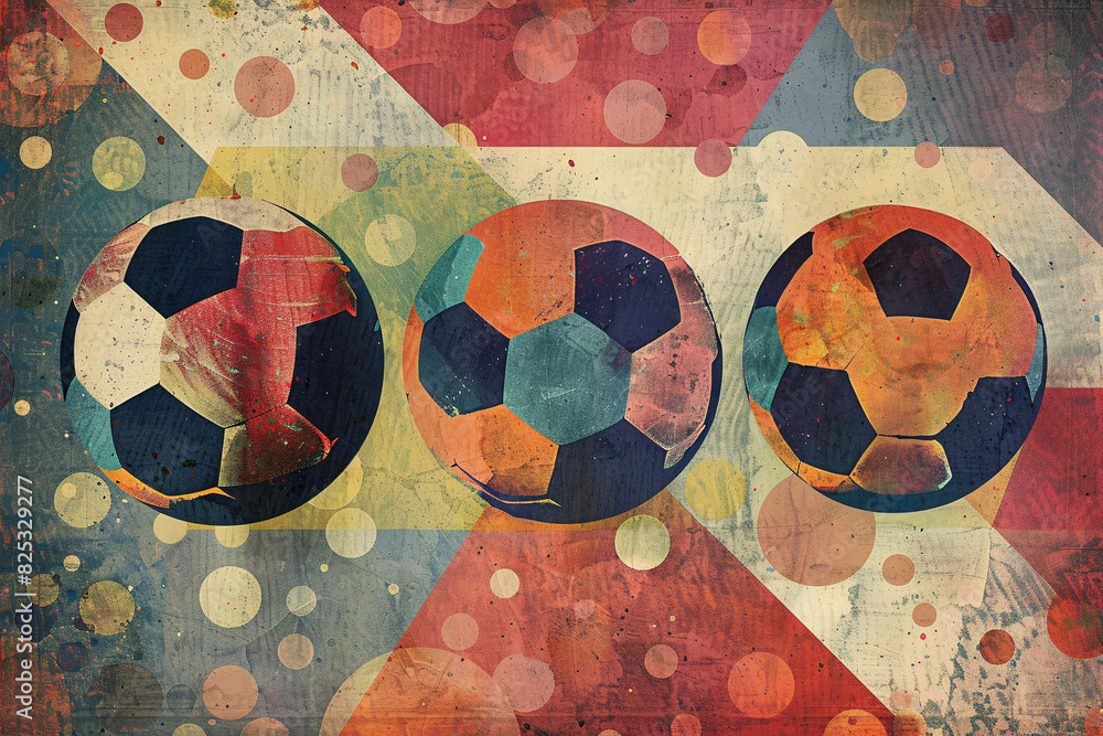 Abstract soccer balls on a vibrant textured background creating a ...