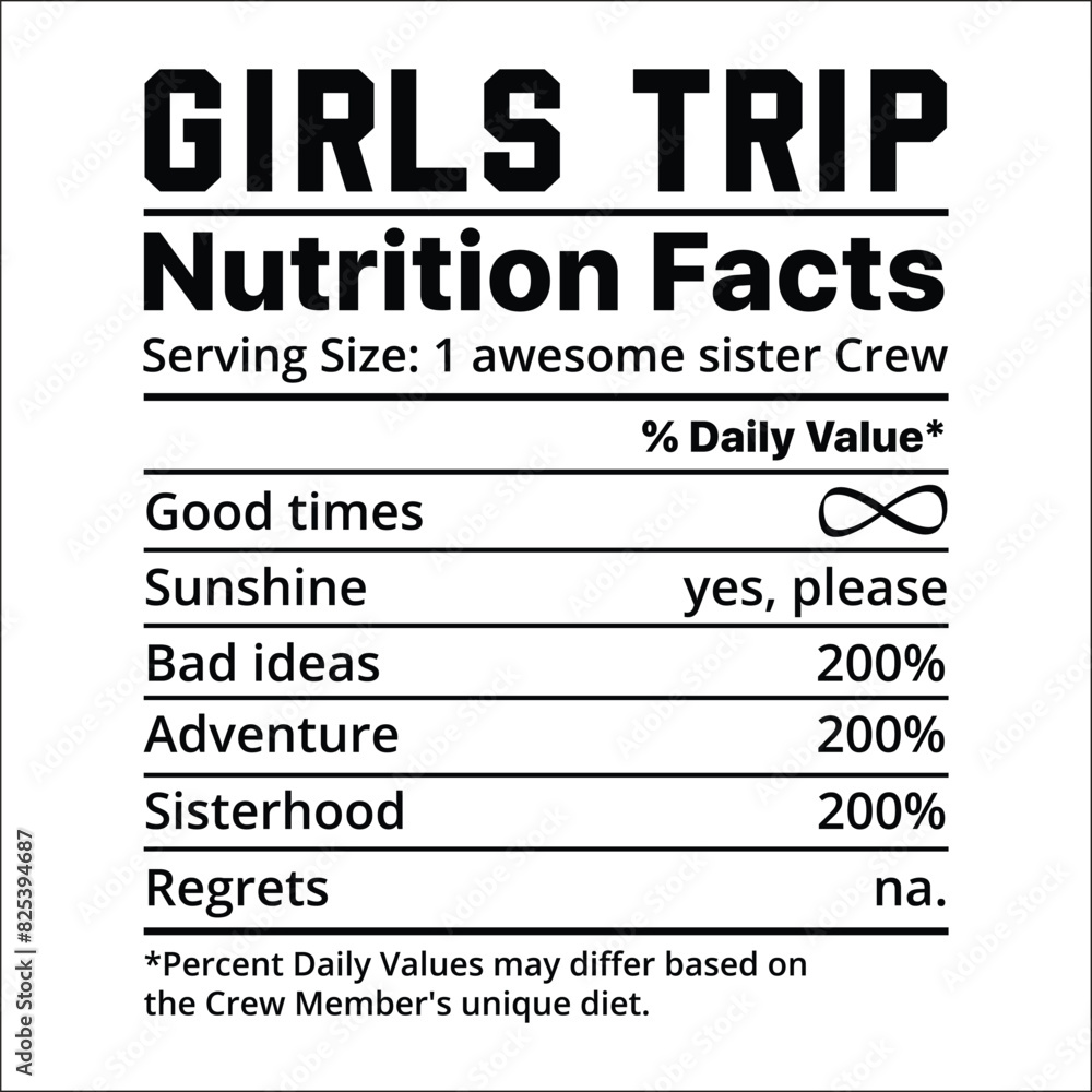 Girls trip nutrition facts, quotes, svg Stock Vector | Adobe Stock
