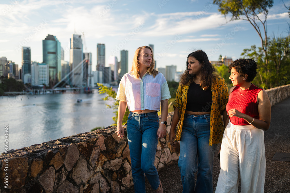 Women walking Along The Boardwalk at Kangaroo Point, Brisbane Stock ...