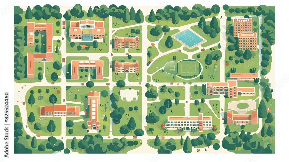 Picture campus map with buildings and pathways Stock Illustration ...