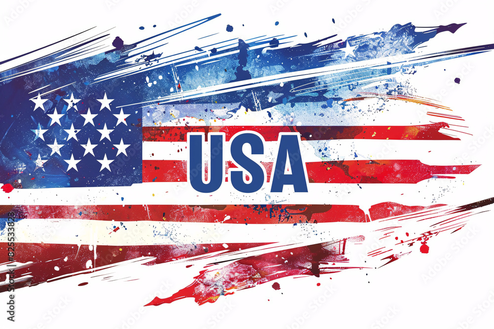USA letters with a dynamic splash effect in American flag colors on a ...