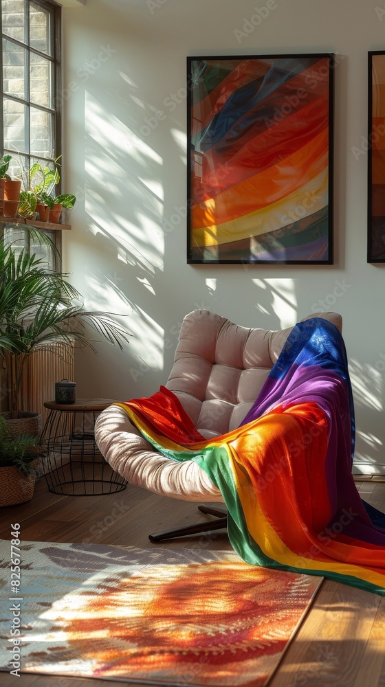 An interior of a home with a cozy, inviting room that has a rainbow ...