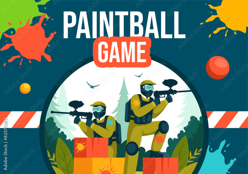 Paintball Game Social Media Background Flat Cartoon Hand Drawn ...