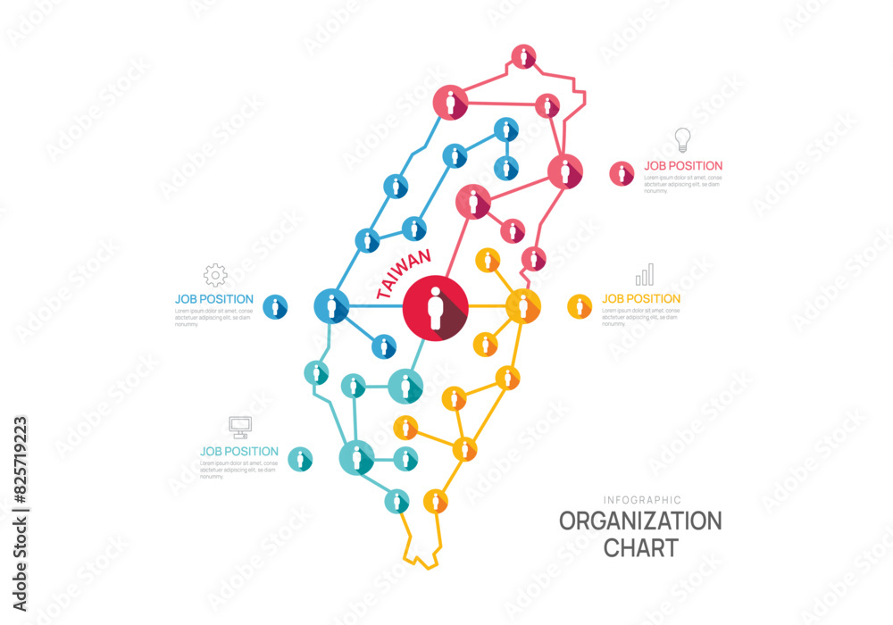 organization chart Taiwan map Infographic template with avatar icons ...