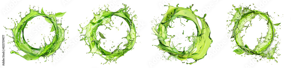 Green Tea Splash isolated on transparent png background collection set ...