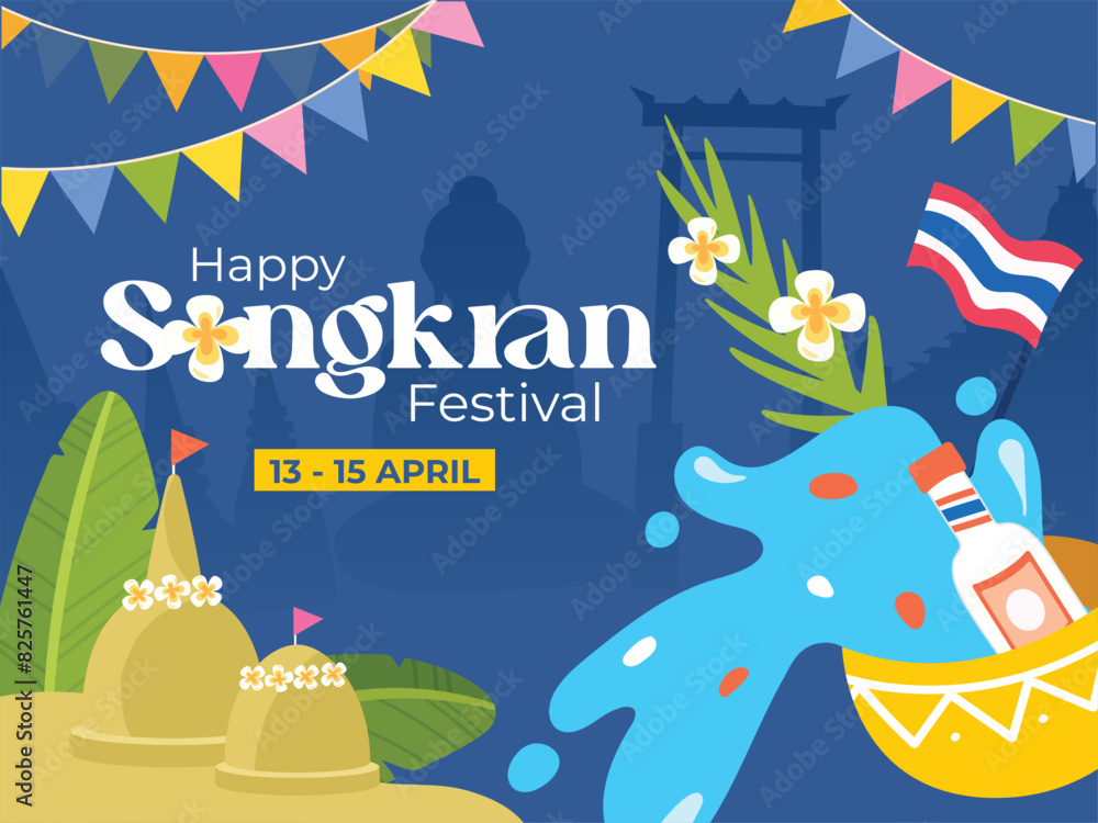 Songkran Festivel Set, Thai tranditional, Thai New Year. Vector ...
