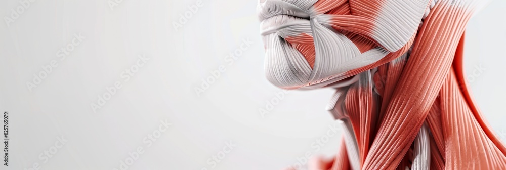 3D realistic illustration of the neck muscular system on a white ...