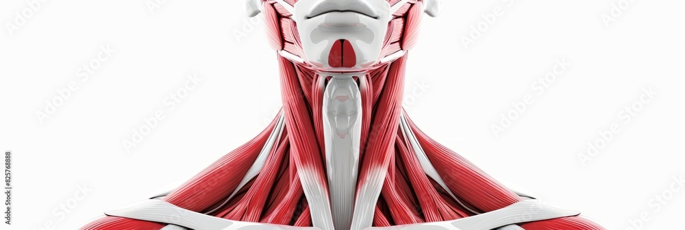 3D realistic illustration of the neck muscular system on a white ...