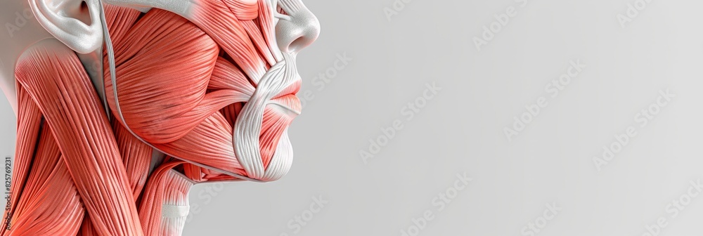 3D realistic illustration of the neck muscular system on a white ...