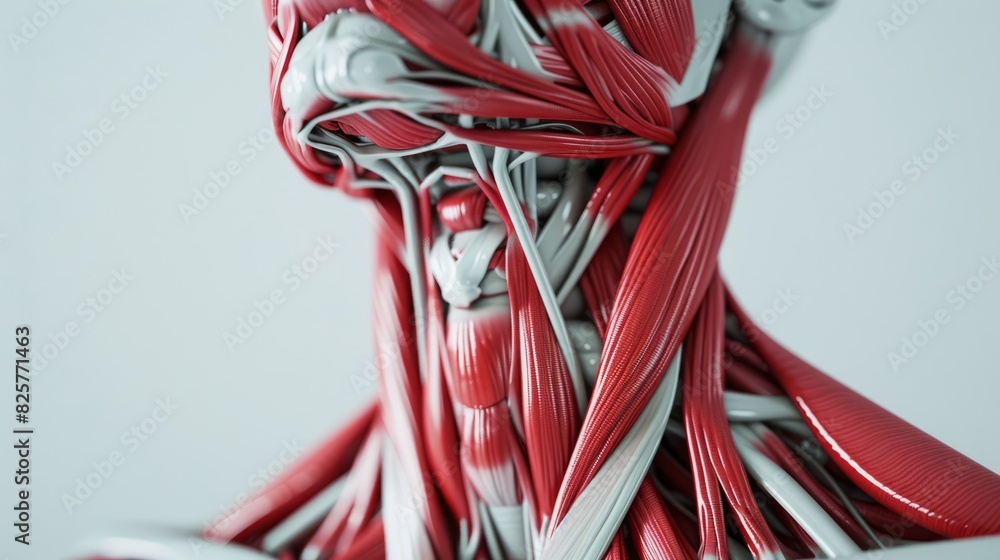 3D realistic illustration of the neck muscular system on a white ...