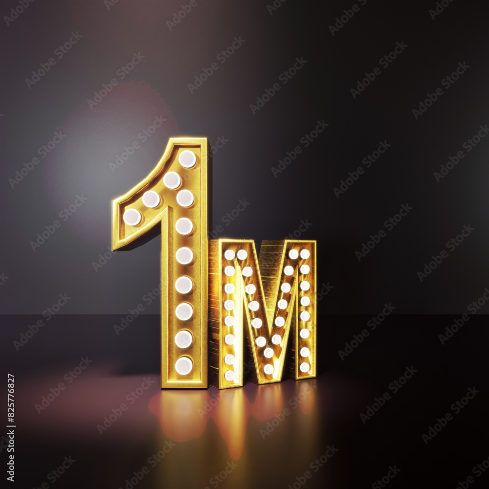 1M or one Million follower or subscriber banner. Luxury Gold with ...