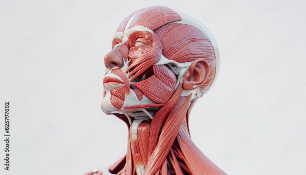3D realistic illustration of the neck muscular system on a white ...