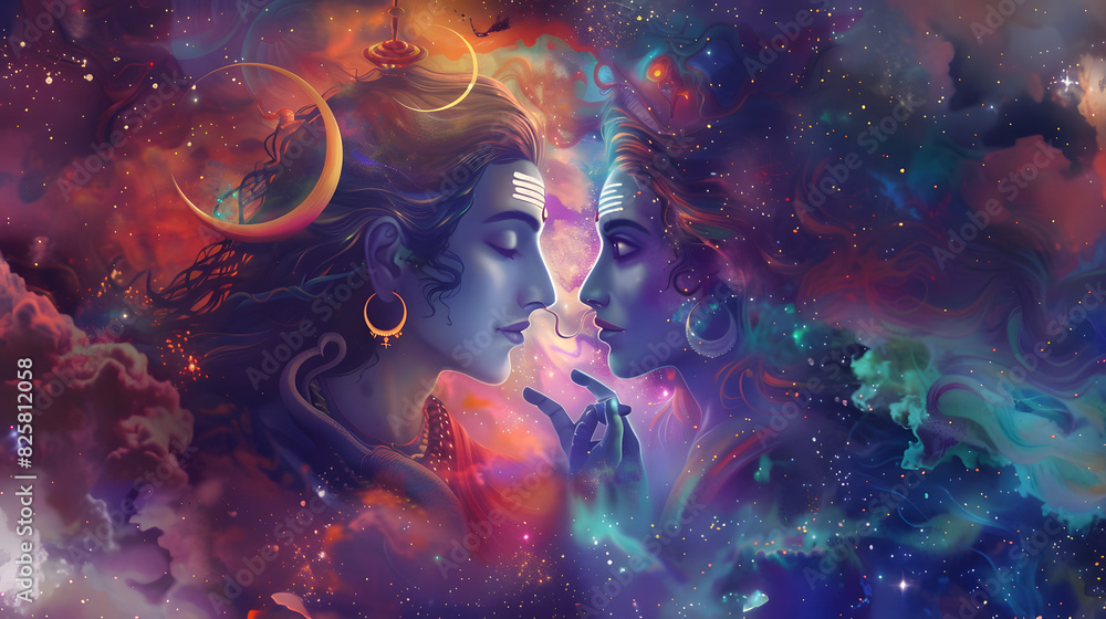 Lord shiva and his wife shakti in the cosmos Stock Illustration | Adobe ...