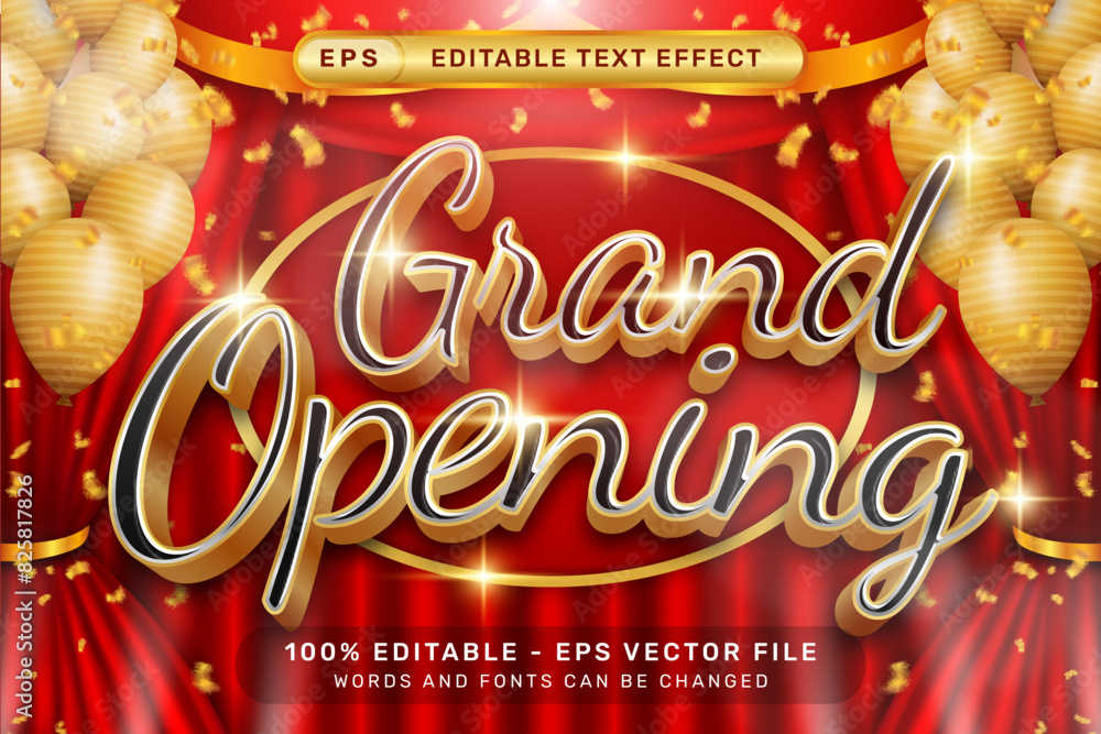 grand opening 3d text effect and editable text effect with red curtains ...