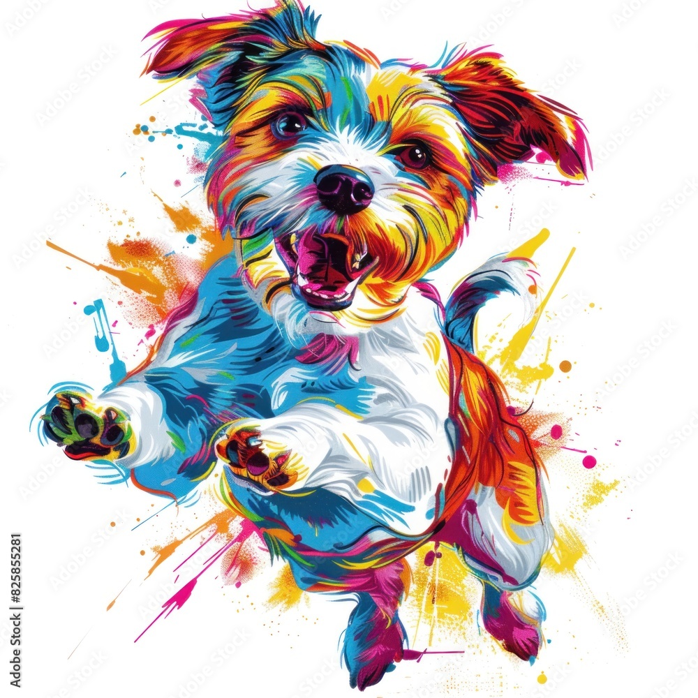 A lively 2D clipart of a dog jumping in the air, with its tail wagging ...