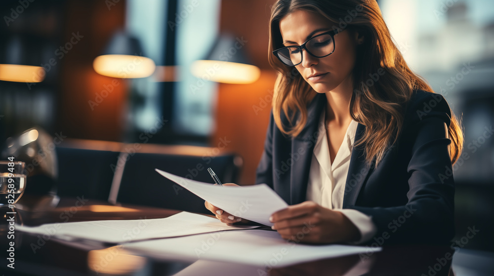 Businesswomen use elegant pen to signing contract in modern office. The ...