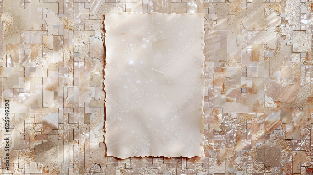 Blank wheat paste on a pearl inlay wall, clear glued paper mockup for ...