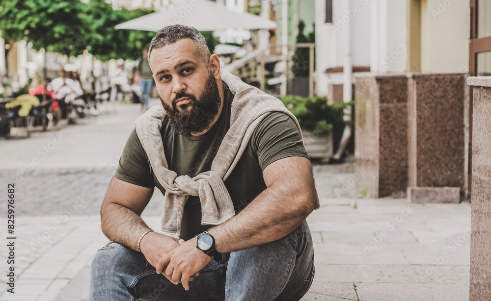 Men's thoughts and emotions concept. Mature middle eastern man thinking ...