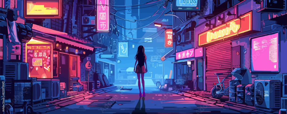 girl in a cyberpunk city dressed in anime vector cartoon cyberpunk ...