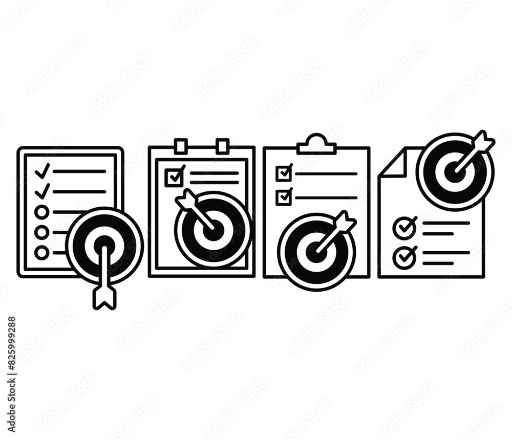 goal setting planning paper task icons vector design simple black white ...