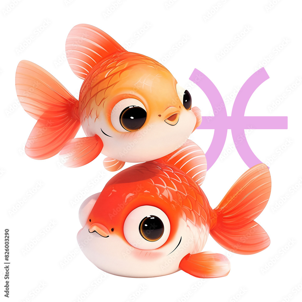 Cute 3D cartoon illustration of Pisces zodiac sign isolated on ...