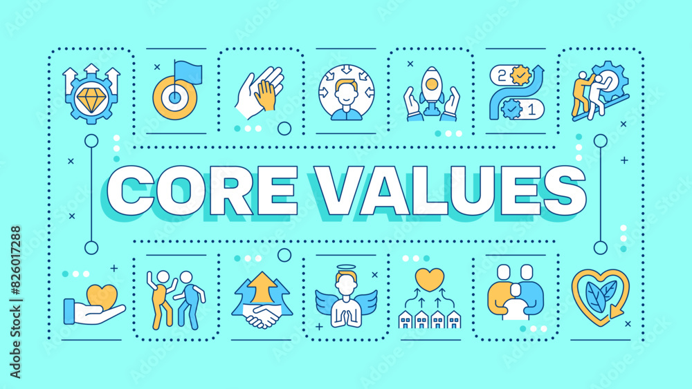 Core values turquoise word concept. Company principles. Social ...