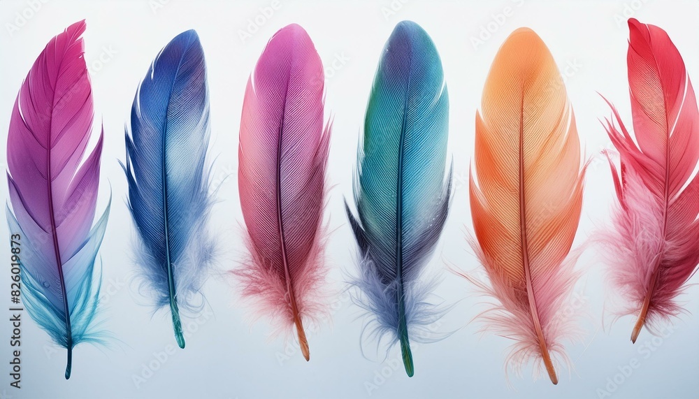 colourful rainbow watercolour feathers set isolated on transparent ...