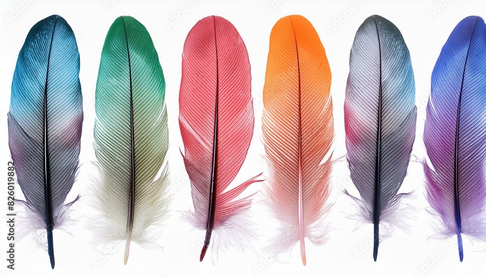 colourful rainbow watercolour feathers set isolated on transparent ...