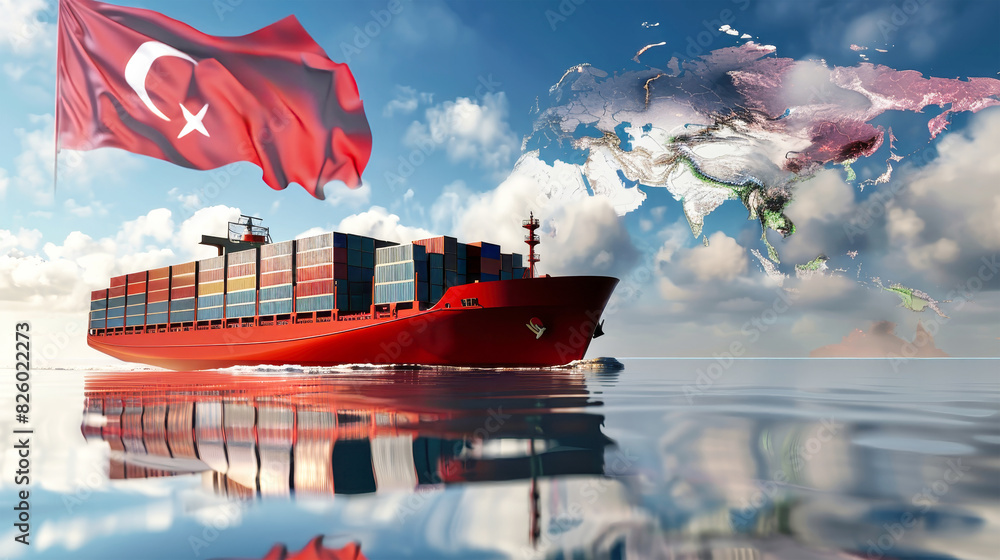 Turkish flag proudly flying on a container ship as it traverses the ...
