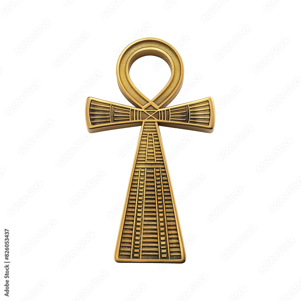 Gold Egyptian ankh symbol with detailed engravings isolated on ...