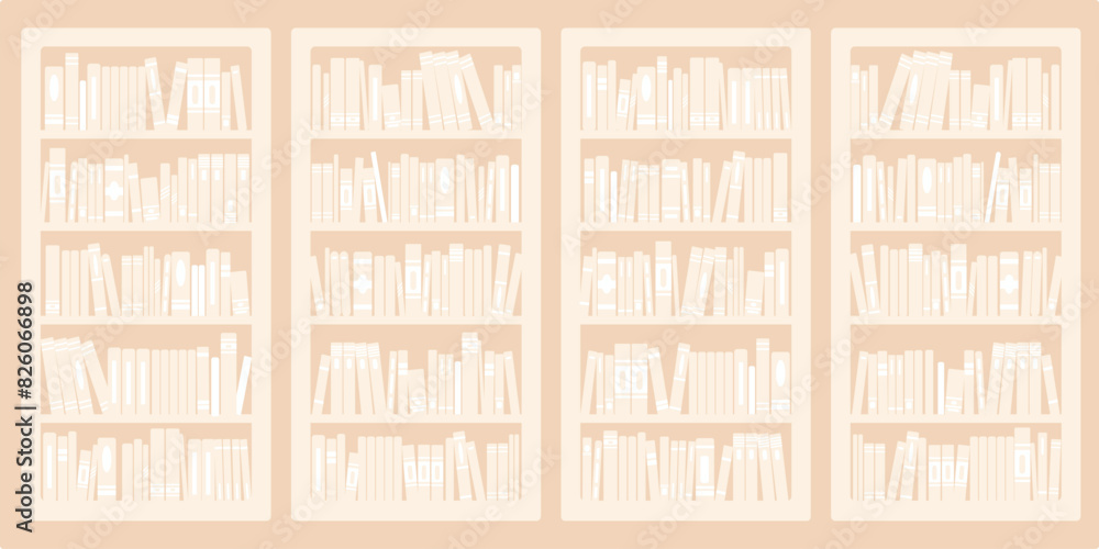 Library bookcases background. Interior of bookshop with bookshelves ...