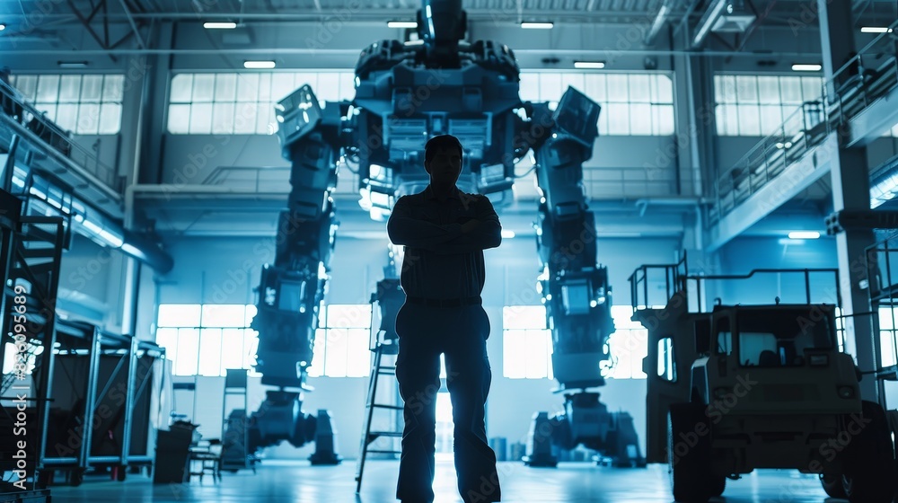 Inspirational silhouette of an engineer standing proudly with arms ...