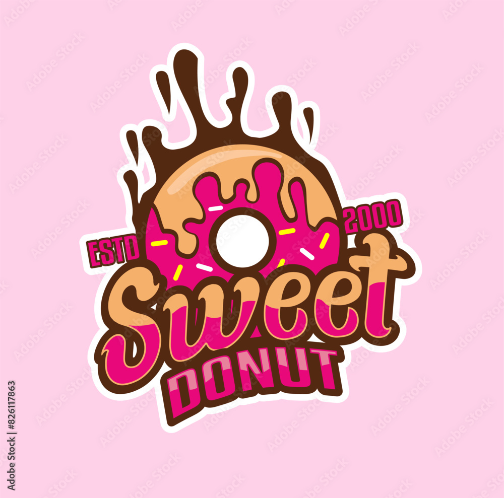 donut shop logo sticker label banner vector illustration emblem pink ...